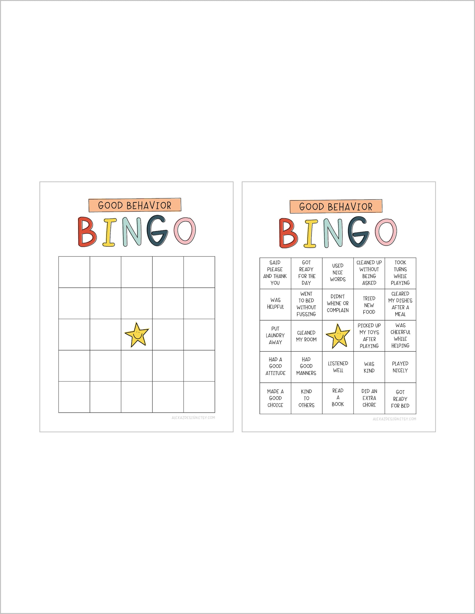 Good Behavior Bingo Printable Chart Behavior Reward Chore - Etsy