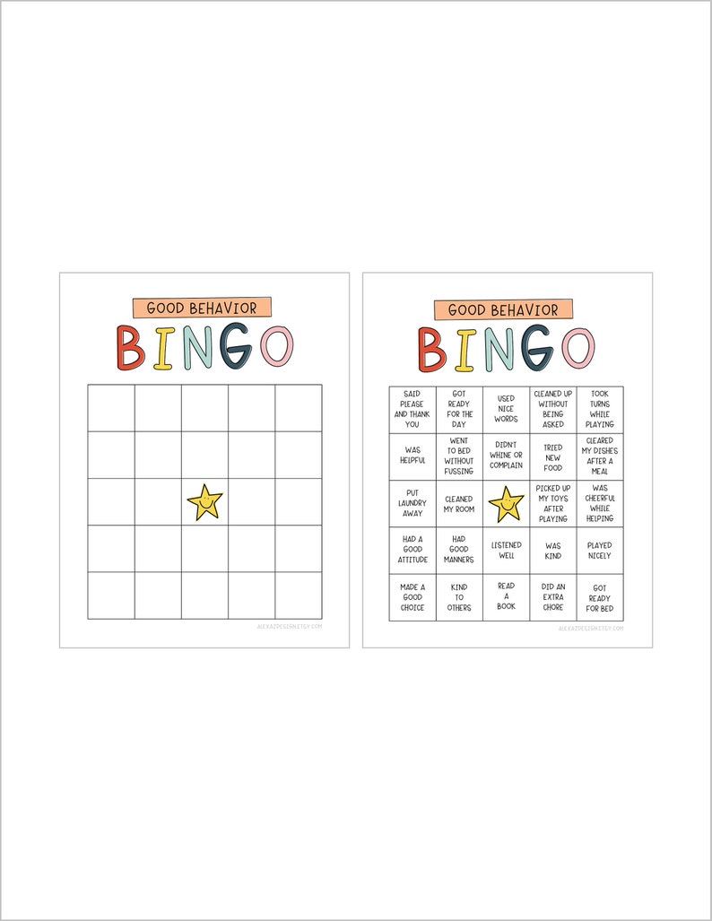 Good Behavior Bingo Printable Chart Behavior Reward Chore - Etsy