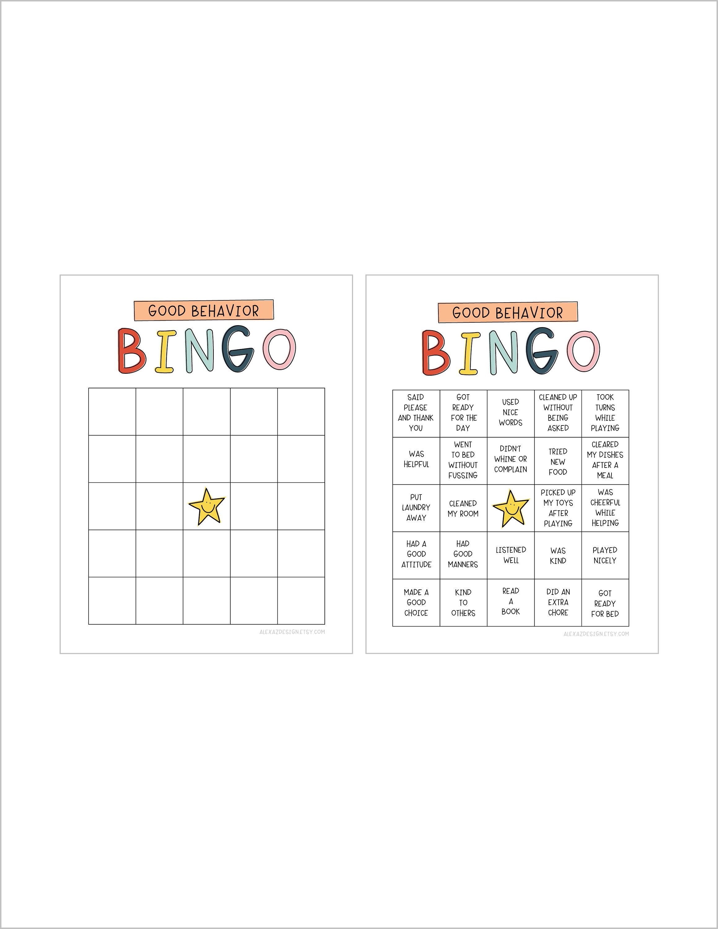 Good Behavior Bingo Printable Chart Behavior Reward Chore - Etsy