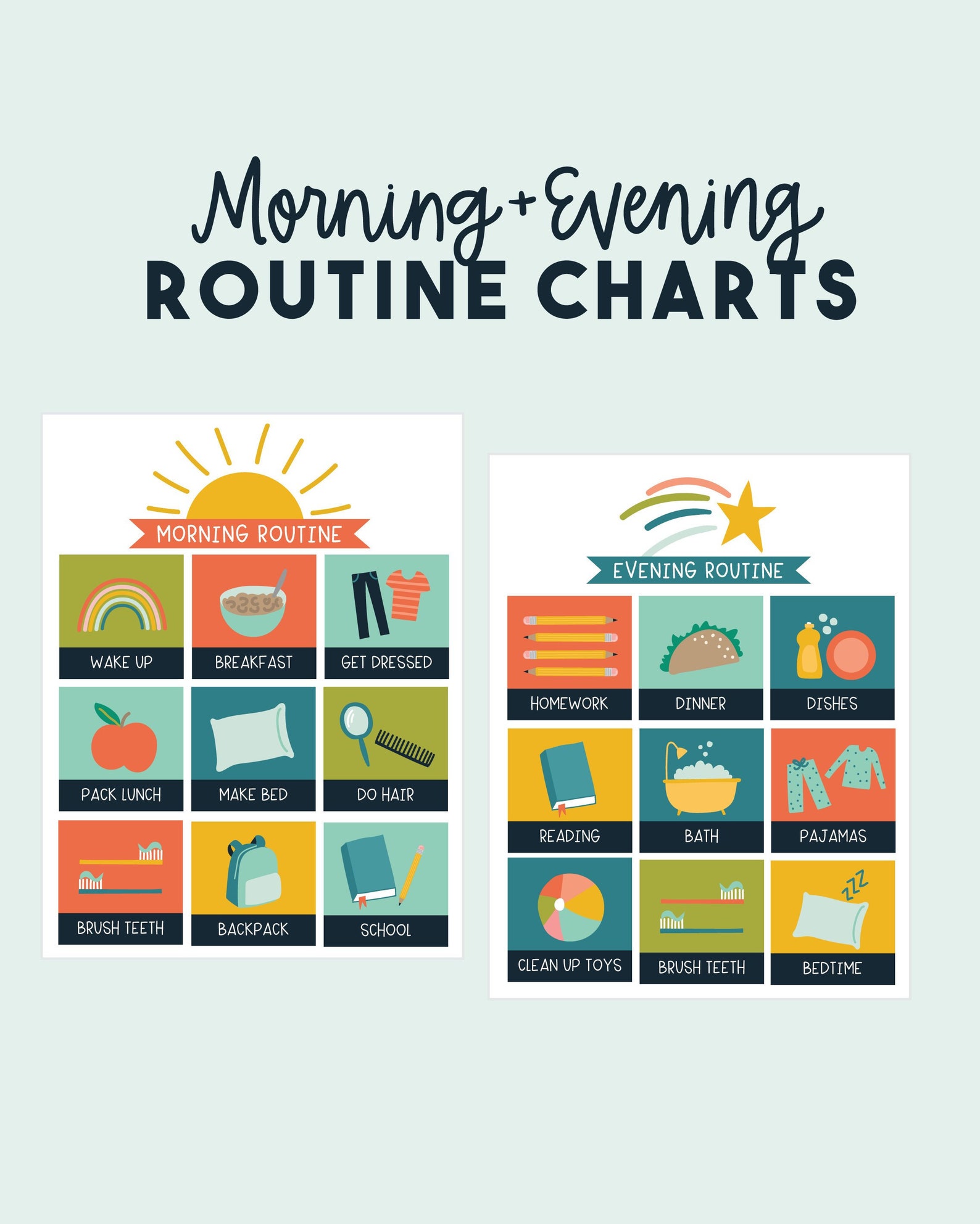 Kids Chore Chart Morning Evening Routine Chart | Etsy Canada