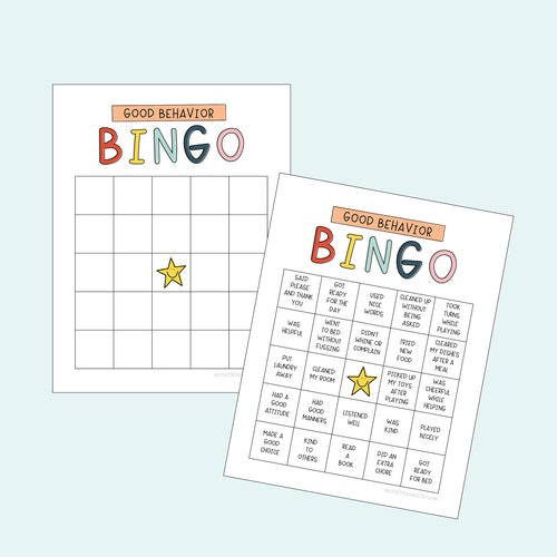 Good Behavior Bingo Printable Chart Behavior Reward Chore - Etsy