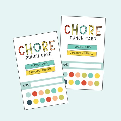 Chore Punch Card Chore Chart Reward Chart Kids Chore - Etsy