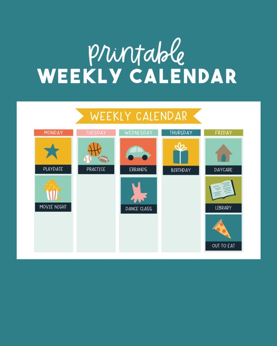 Weekly Printable Calendar for Kids Kids Printable Chore - Etsy