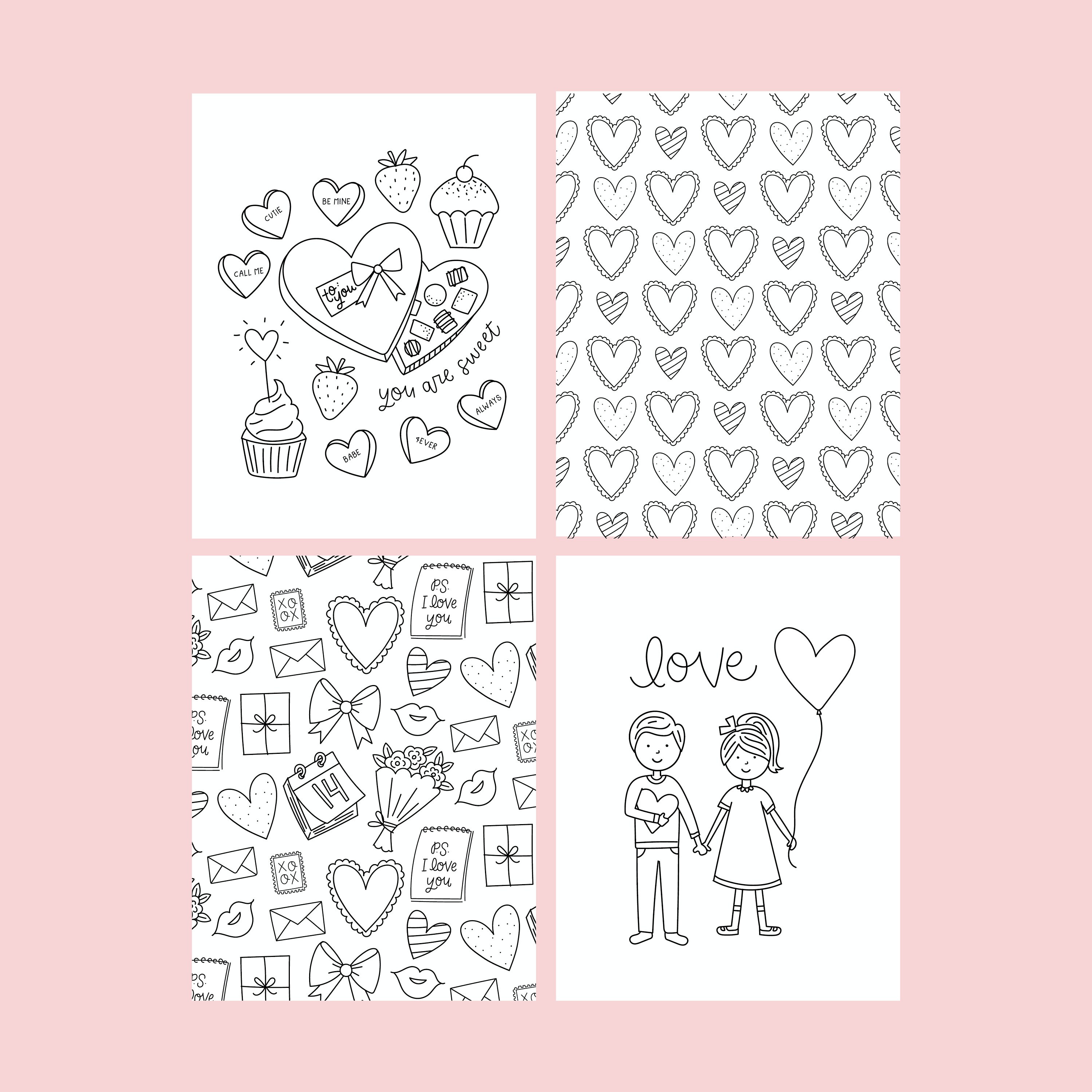HUGE Valentine Coloring Poster and Coloring Pages - Etsy
