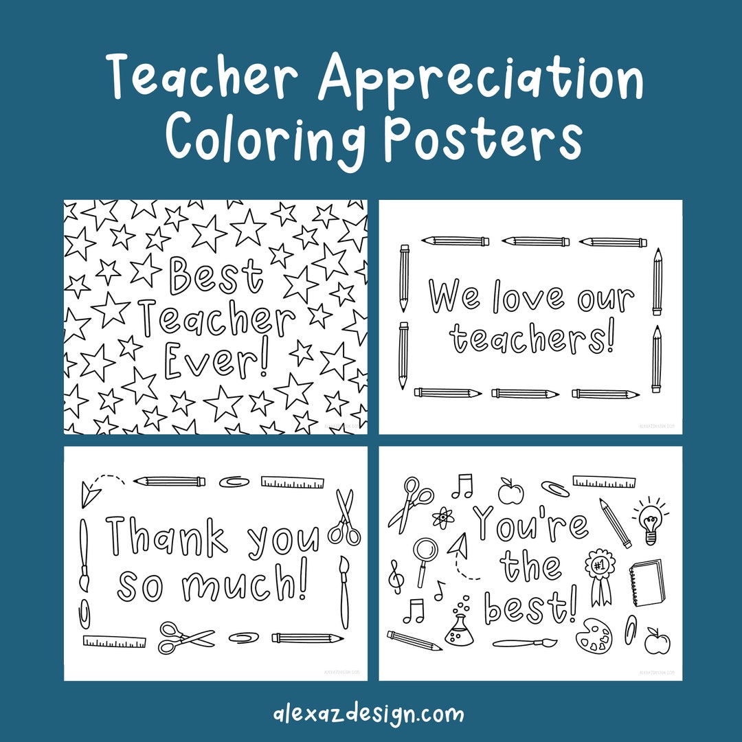 4 Pack Teacher Appreciation Posters and Coloring Pages - Etsy