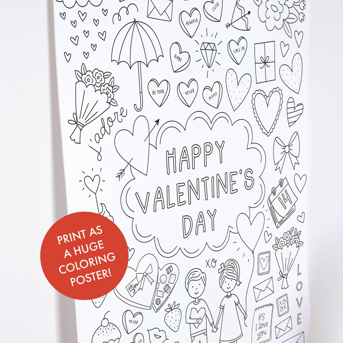 HUGE Valentine Coloring Poster and Coloring Pages - Etsy