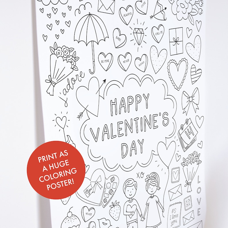 HUGE Valentine Coloring Poster and Coloring Pages - Etsy