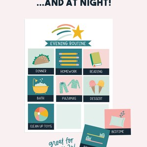 Kids Chore Chart - Morning Evening Routine Chart - in Pink Color Scheme ...