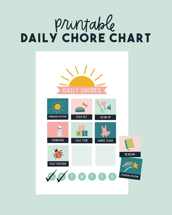 Printable Daily Chore Chart Checklist for Kids Pink Version | Etsy
