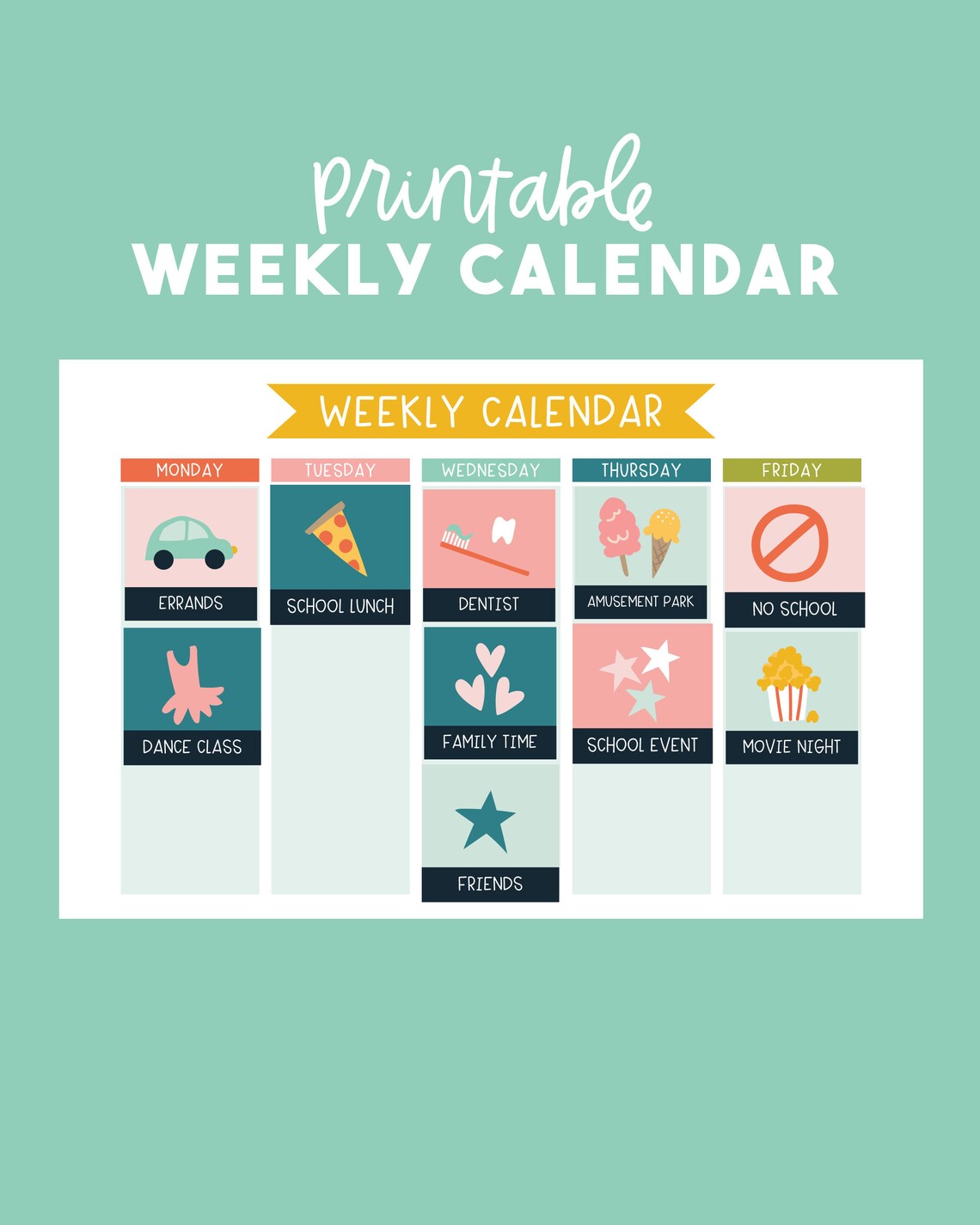 Kids Weekly Calendar Planner Printable Calendar for Kids - Etsy