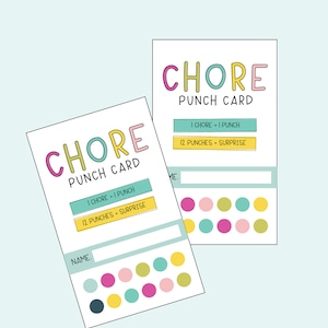 Chore Punch Card - Chore Chart - Reward Chart - Kids Chore Chart - Etsy