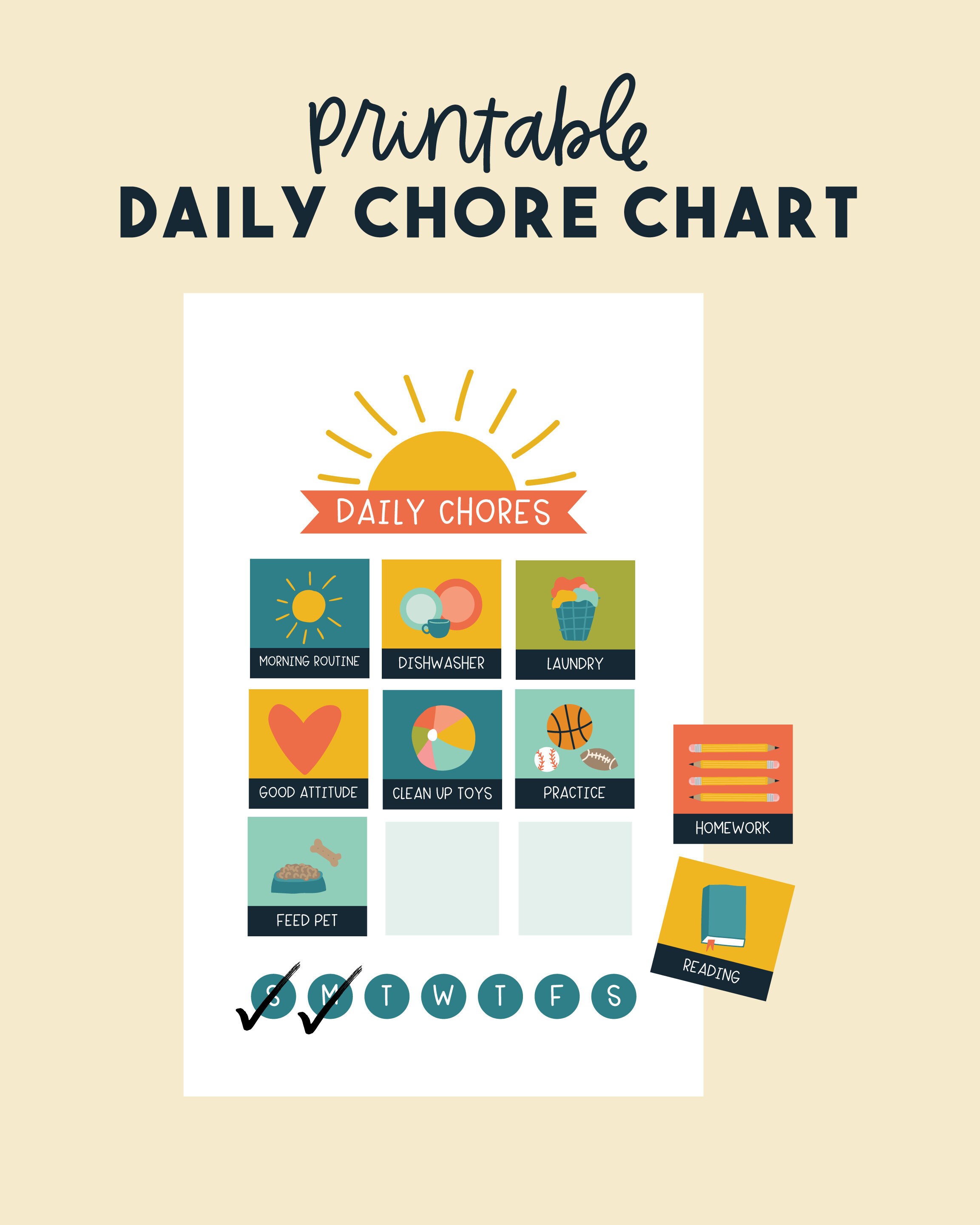 Kids Daily Chore Chart Kids Printable Weekly Chores Red - Etsy