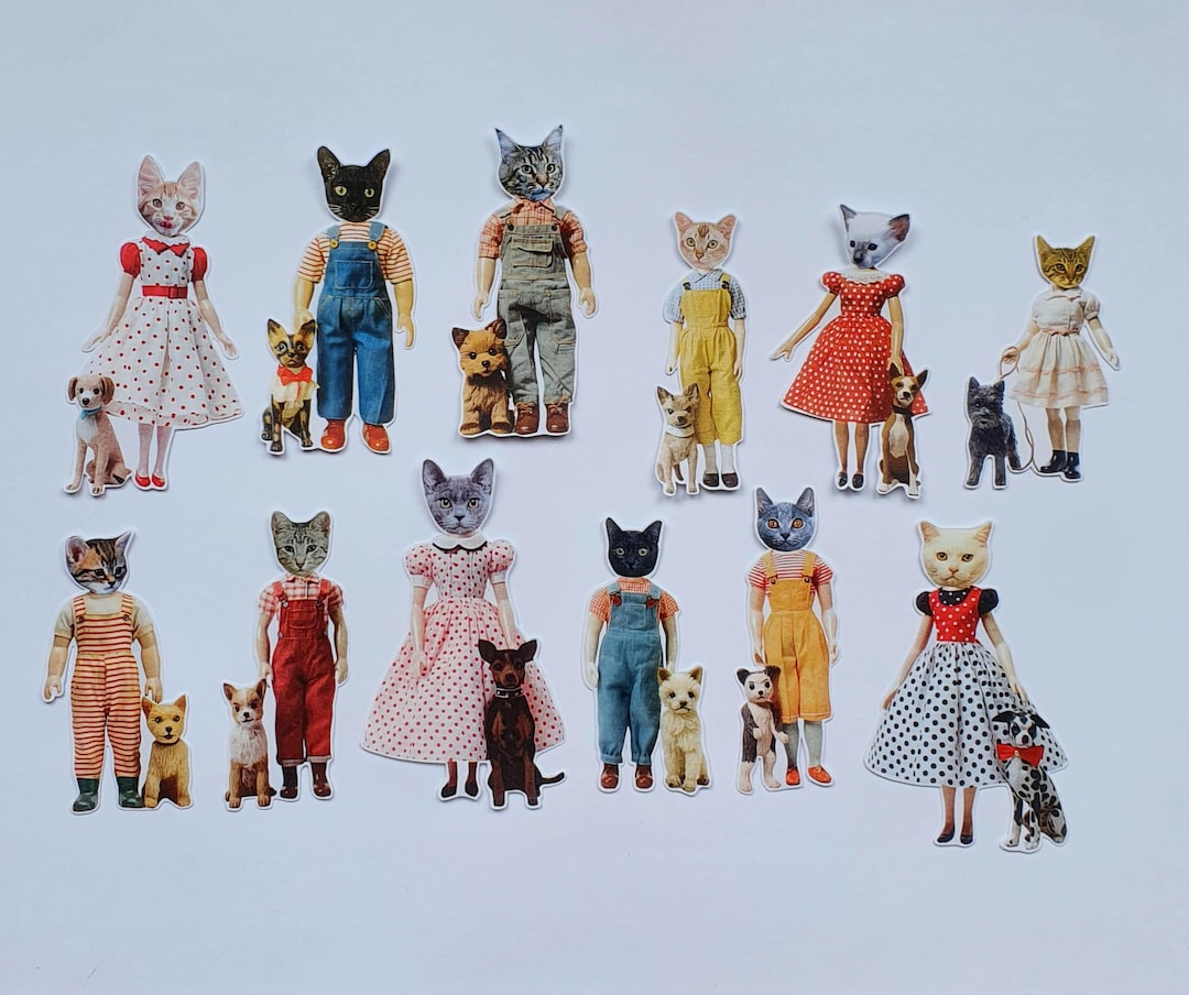 Cat Dolls With Little Dogs: a Weird and Wonderful Sticker Pack - Etsy