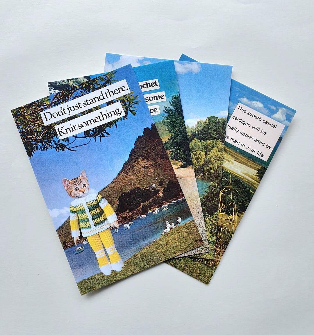 Cat Doll Postcards, Set of Four, Knitting Theme - Etsy