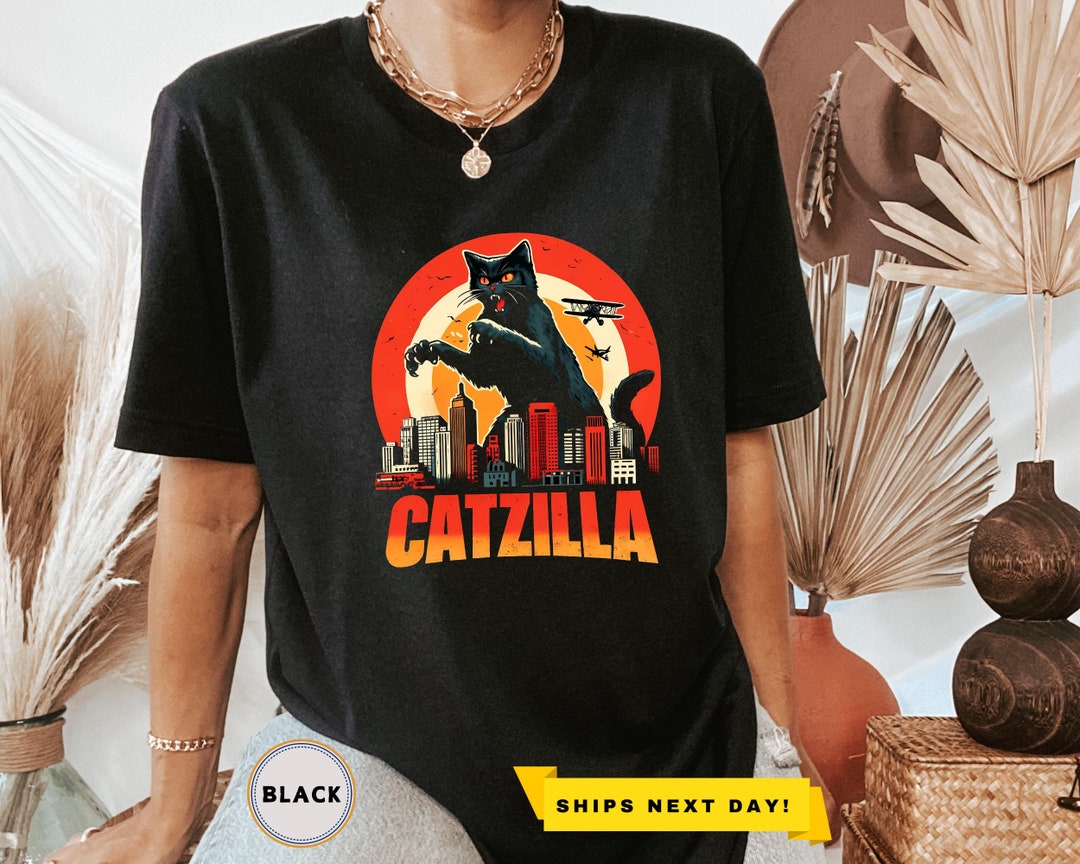 Catzilla Shirt, Cat Shirt, Great Wave Funny Shirt, Godzilla Parody Tee ...