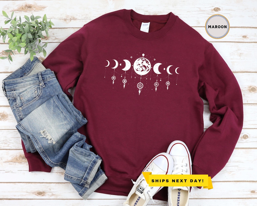 Celestial Sweatshirt, Boho Moon Astronomy Outfit, Boho Mystical Moon ...