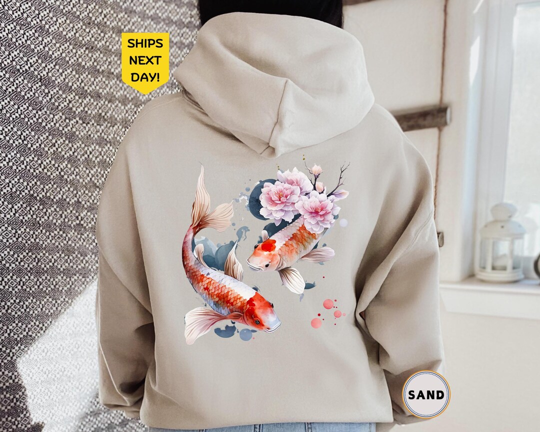 Cozy Vintage Japanese Koi Fish Hoodie, Tokyo Style, Pond Top Urban ...