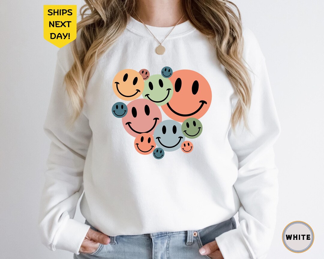 Retro Smiley Face Sweatshirt, Oversized Hoodie, Smile Face Aesthetic ...