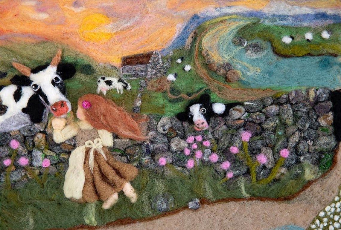 Feeding Cows by the Old Stone Wall - Etsy