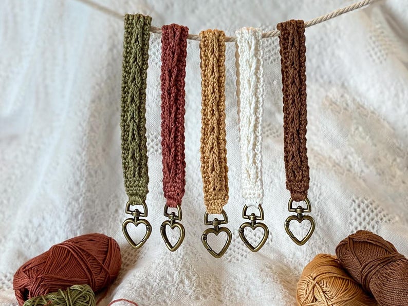 Crocheted Wristlet Keychain Key Fob in a Braid Stitch Pattern in a ...