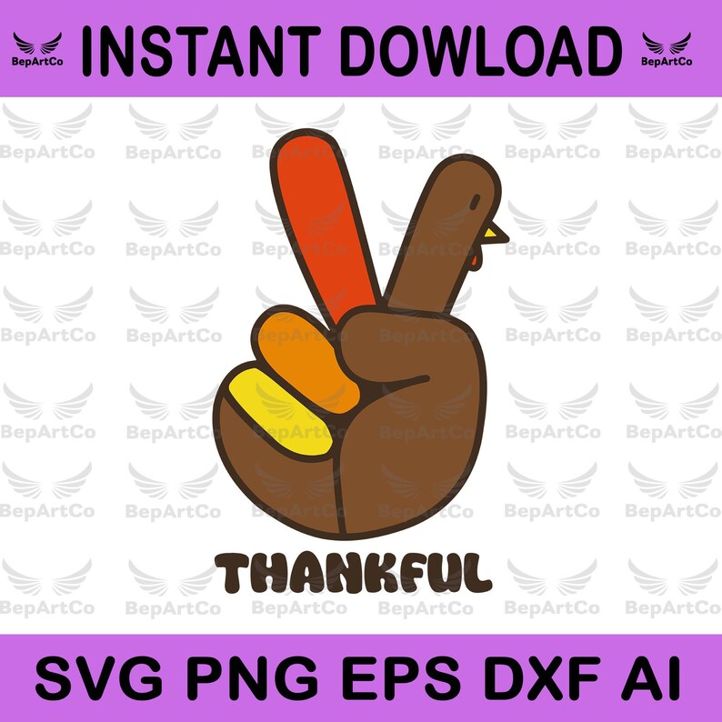 Thankful Peace Sign Turkey SVG, Turkey Thanksgiving SVG, Thanksgiving ...