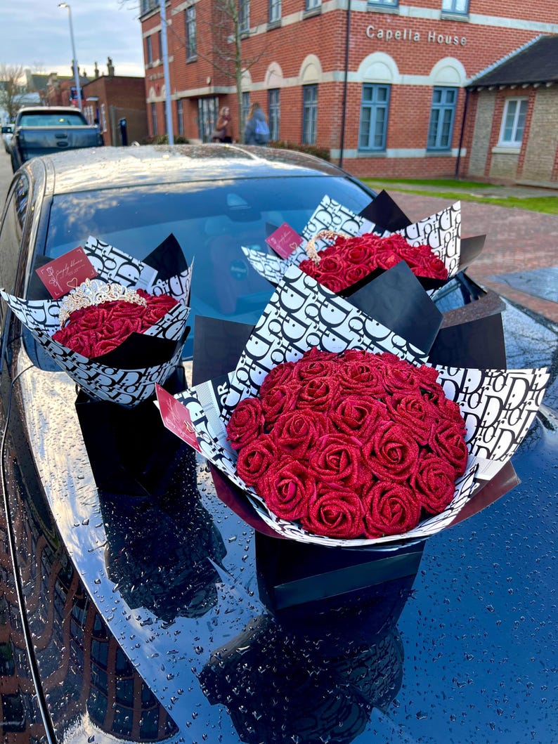 Glitter Red Rose Bouquet Flowers | Choose Your Rose Count | Cheapest on Etsy | Eternal Roses ...