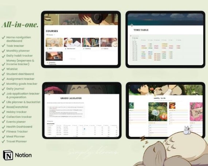 Ultimate Student Studio Ghibli Themed Dashboard | Notion Template ...