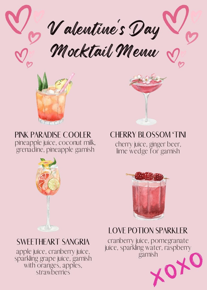 Valentine's Day Mocktail Menu - Etsy
