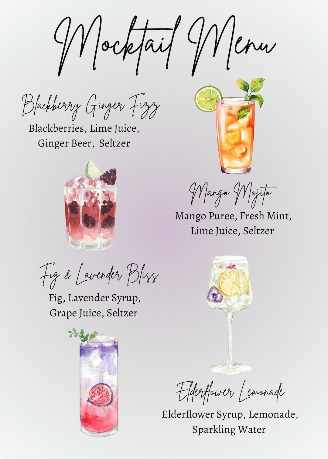 Mocktail Menu 2 - Etsy