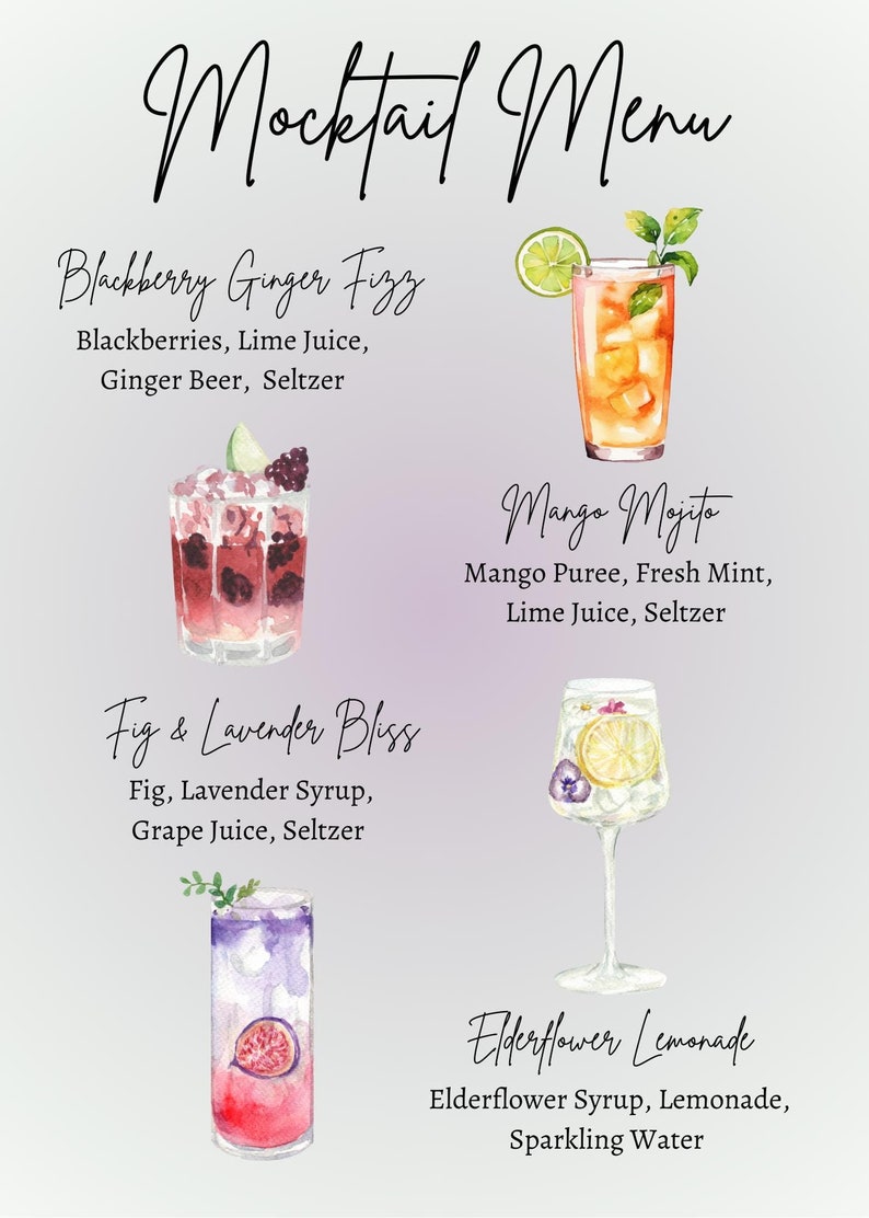 Mocktail Menu 2 - Etsy