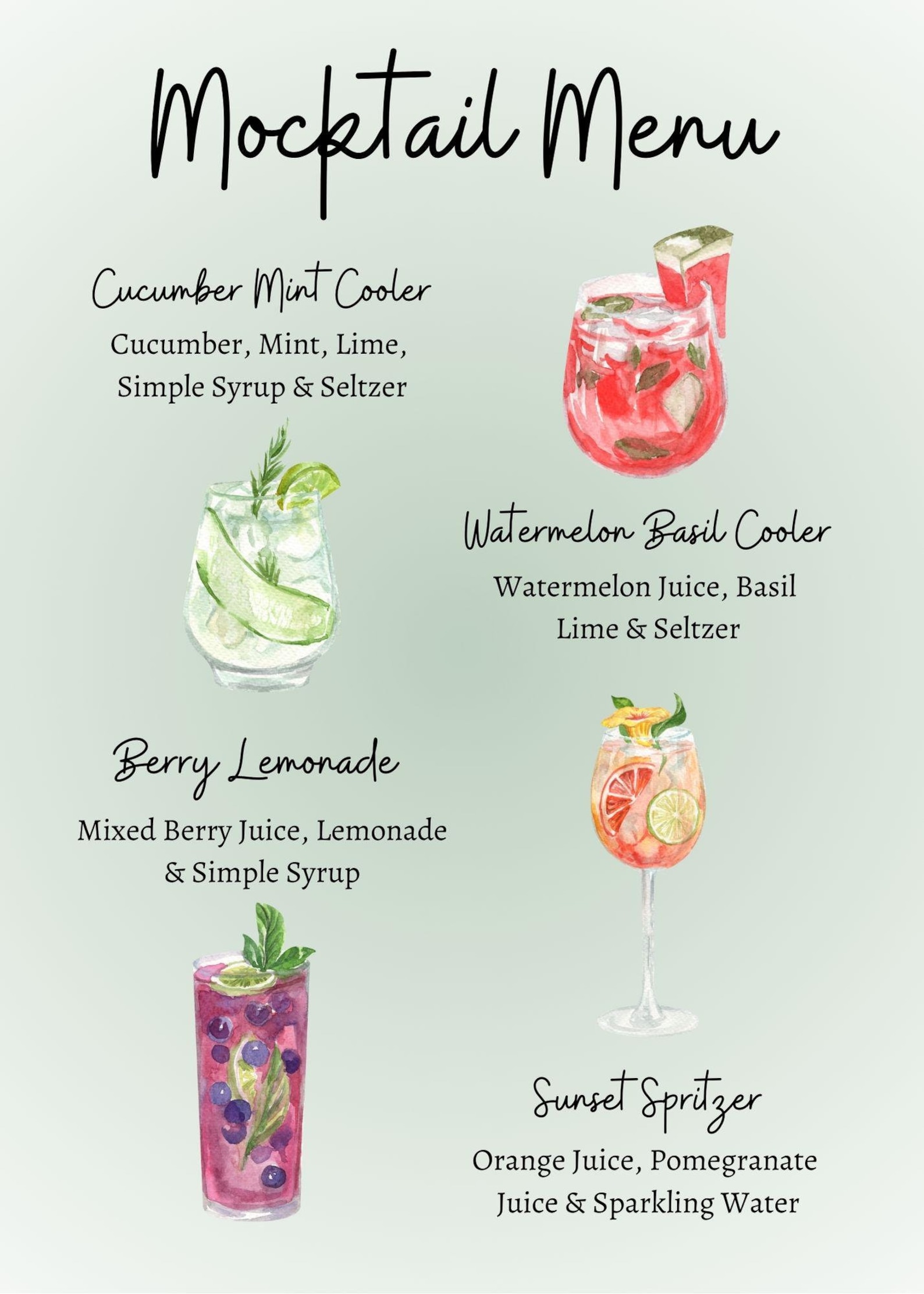 Mocktail Menu - Etsy
