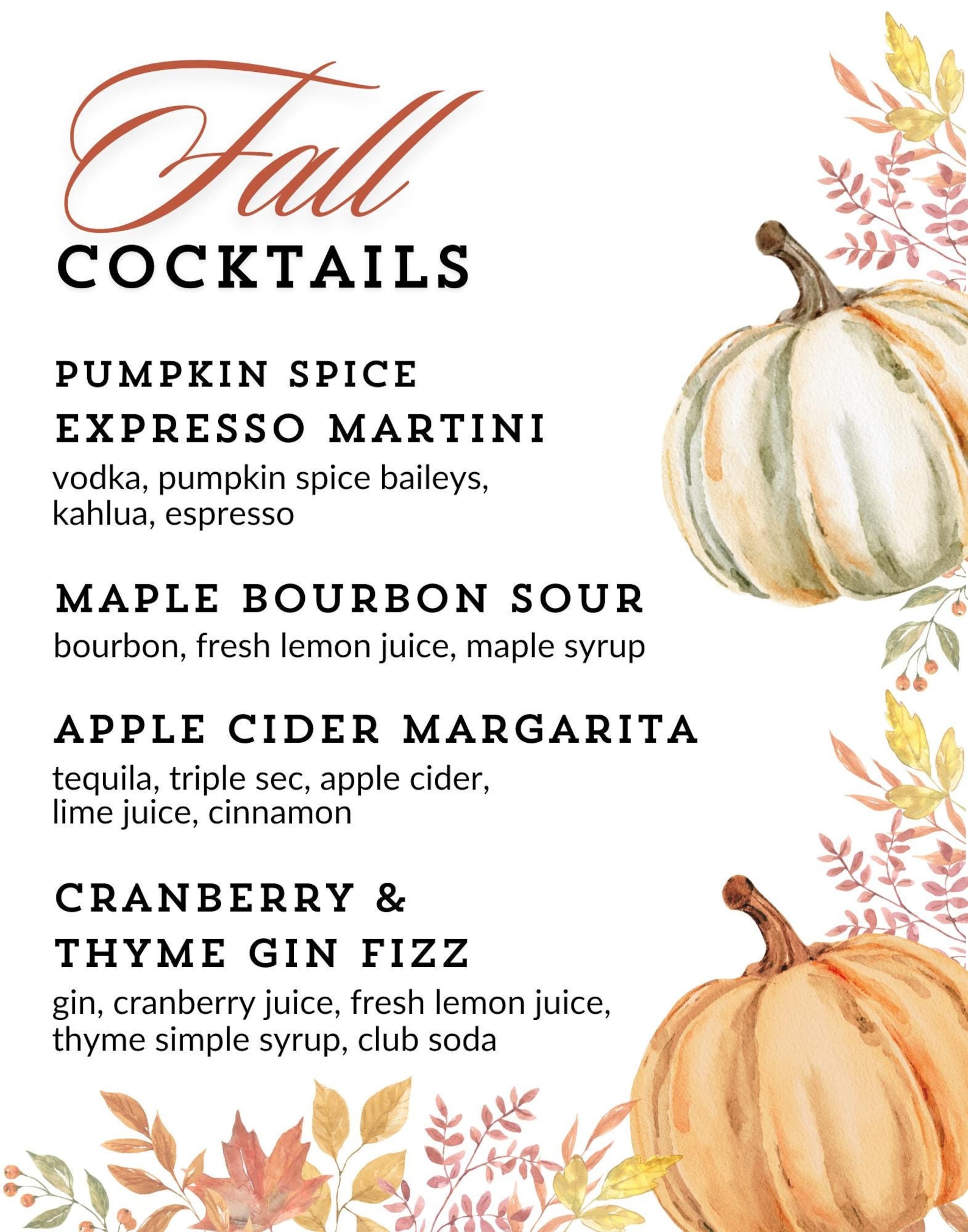 Customizable Fall Cocktail Menu - Etsy