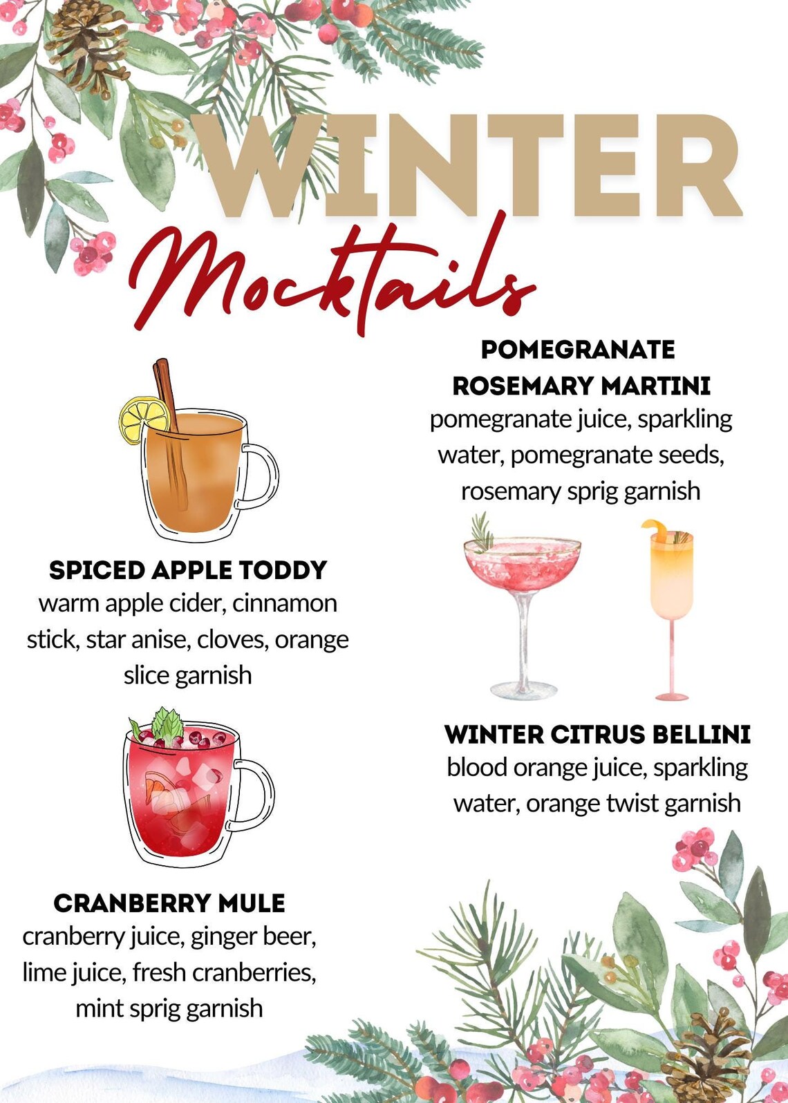 Winter Mocktail Menu - Etsy