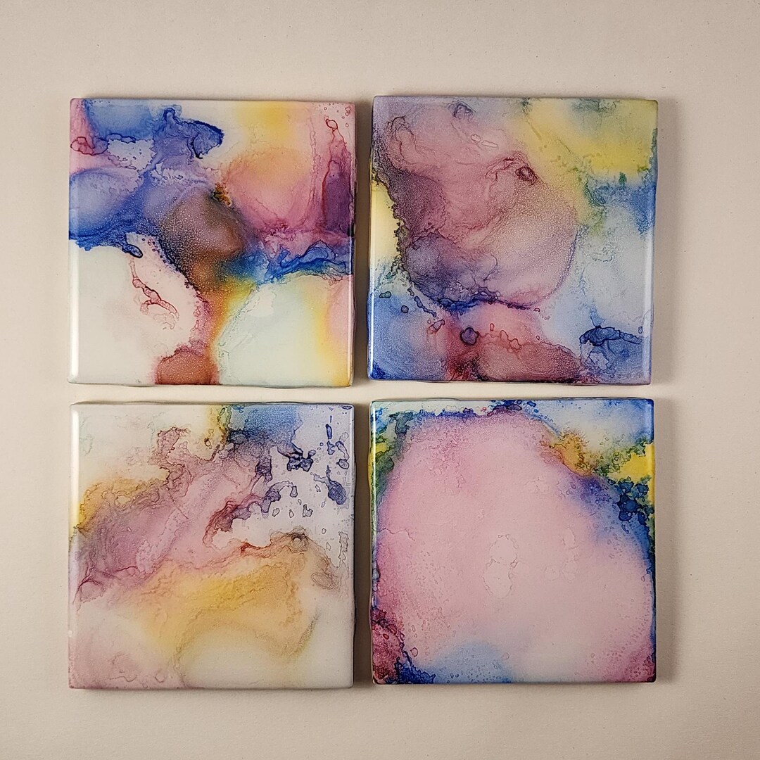 Alcohol Ink Coaster Set Bold Sunset - Etsy