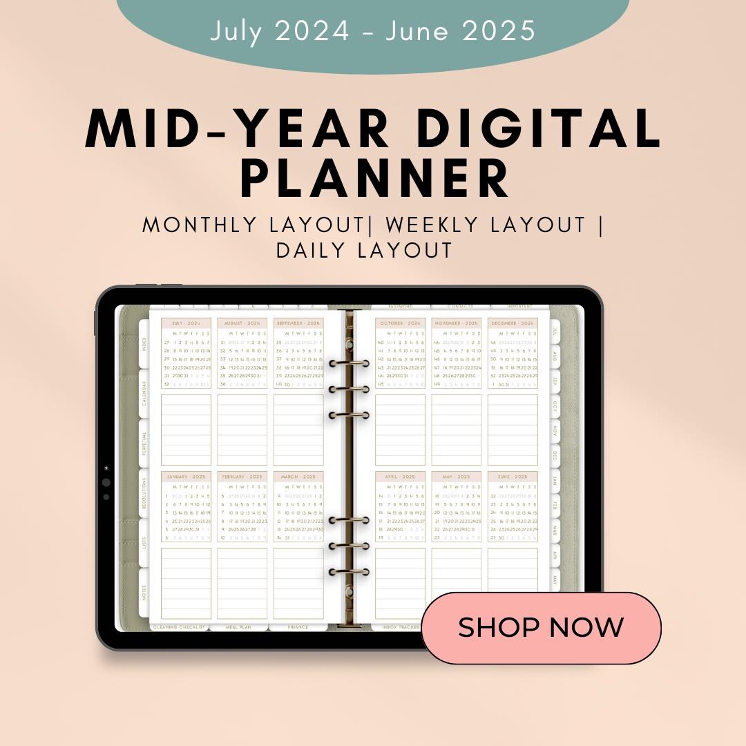 2024 2025 Mid Year Digital Planner, Daily Planner, Weekly Planner ...