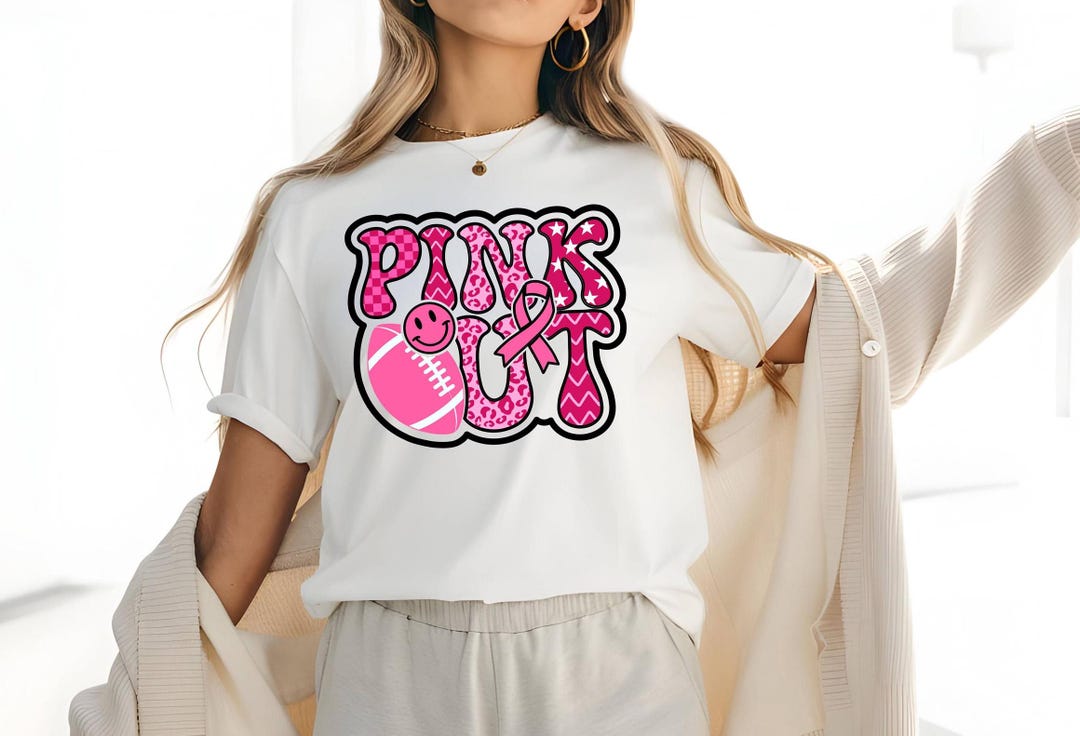 Pink Out Football Shirt Breast Cancer Awareness Tee, Pink Ribbon ...