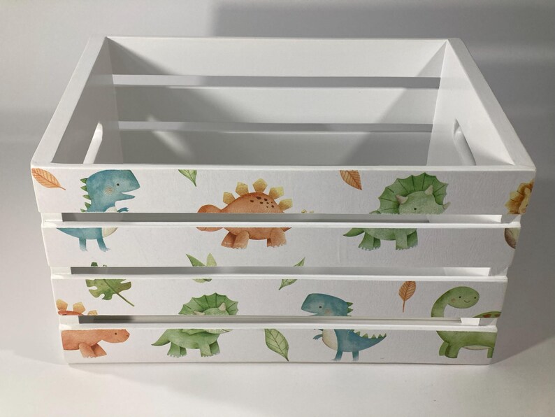 Decoupaged Wooden Storage Crate, Baby Dinosaur Pattern - Etsy