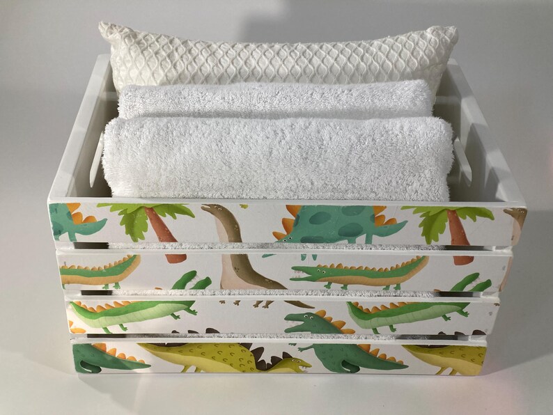 Decoupaged Wooden Storage Crate, Dinosaur Pattern, Toy Storage - Etsy