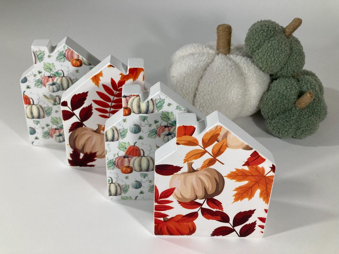 Decoupaged Fall Wooden House Decor, Autumn Print - Etsy