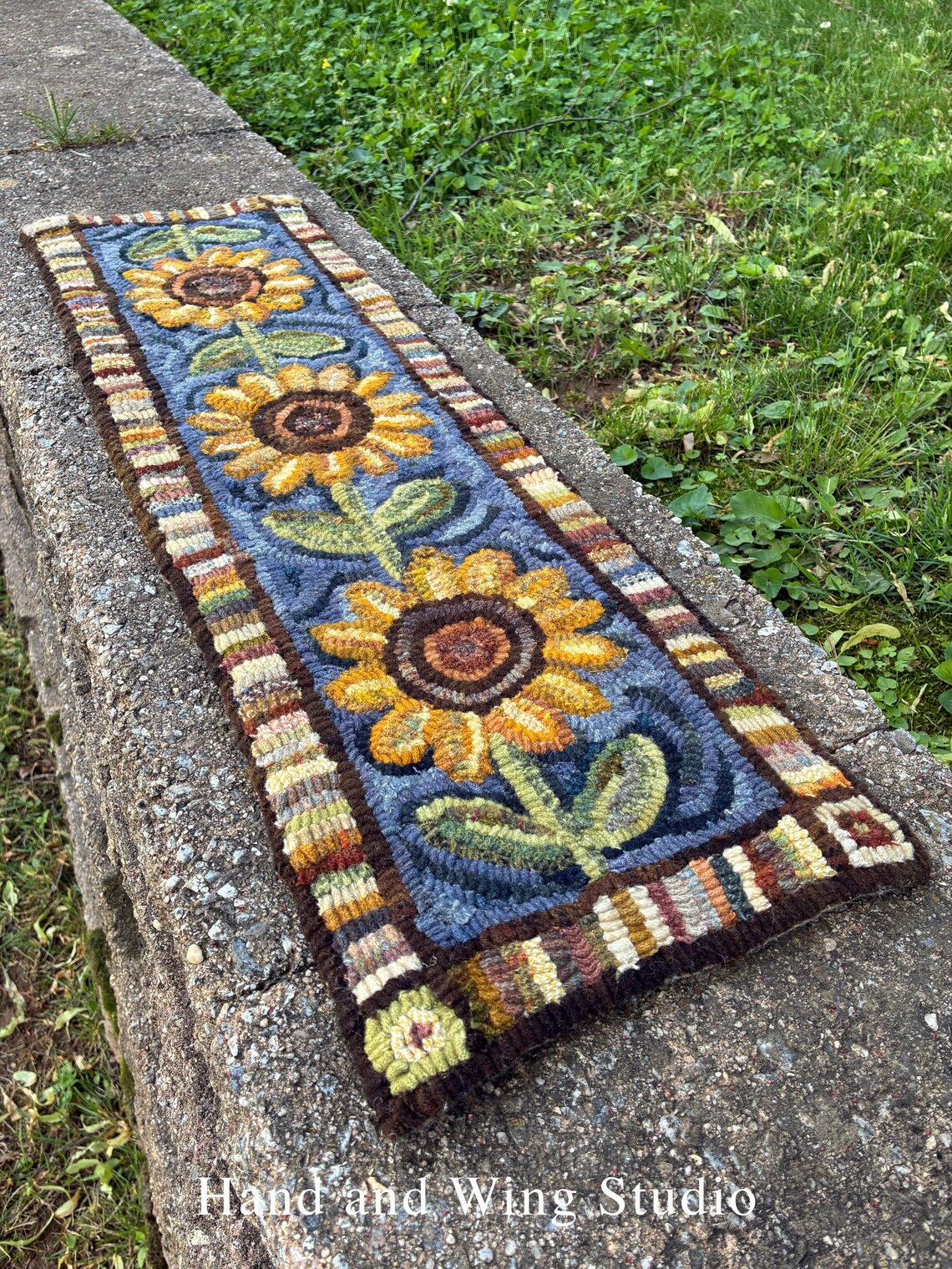 Sunflowers Primitive Hooked Rug/table Runner - Etsy