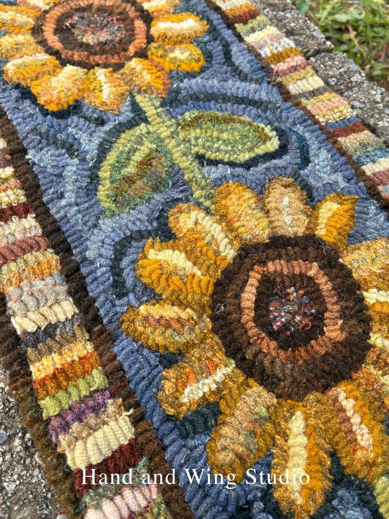 Sunflowers Primitive Hooked Rug/table Runner - Etsy