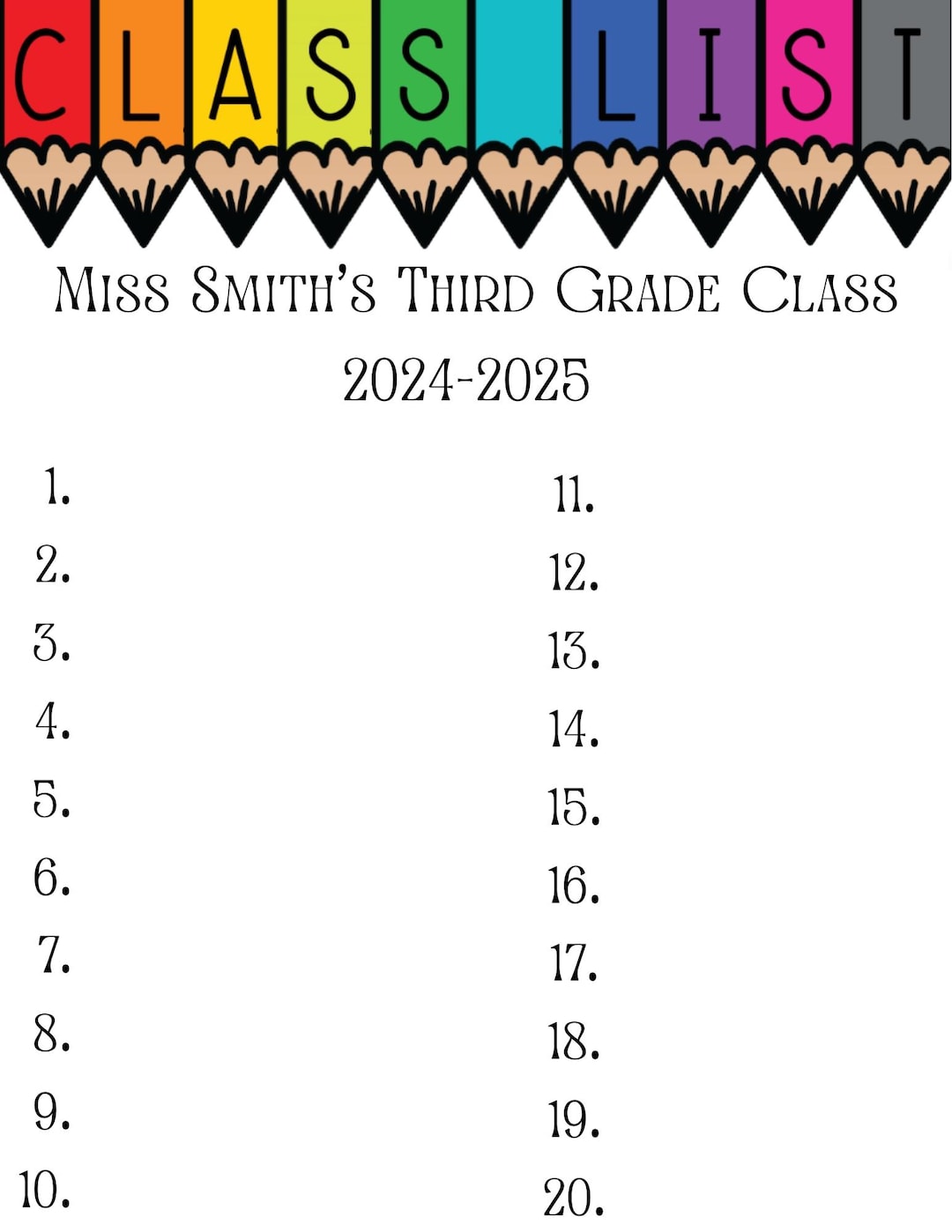 Rainbow Editable Class List for Teachers - Etsy