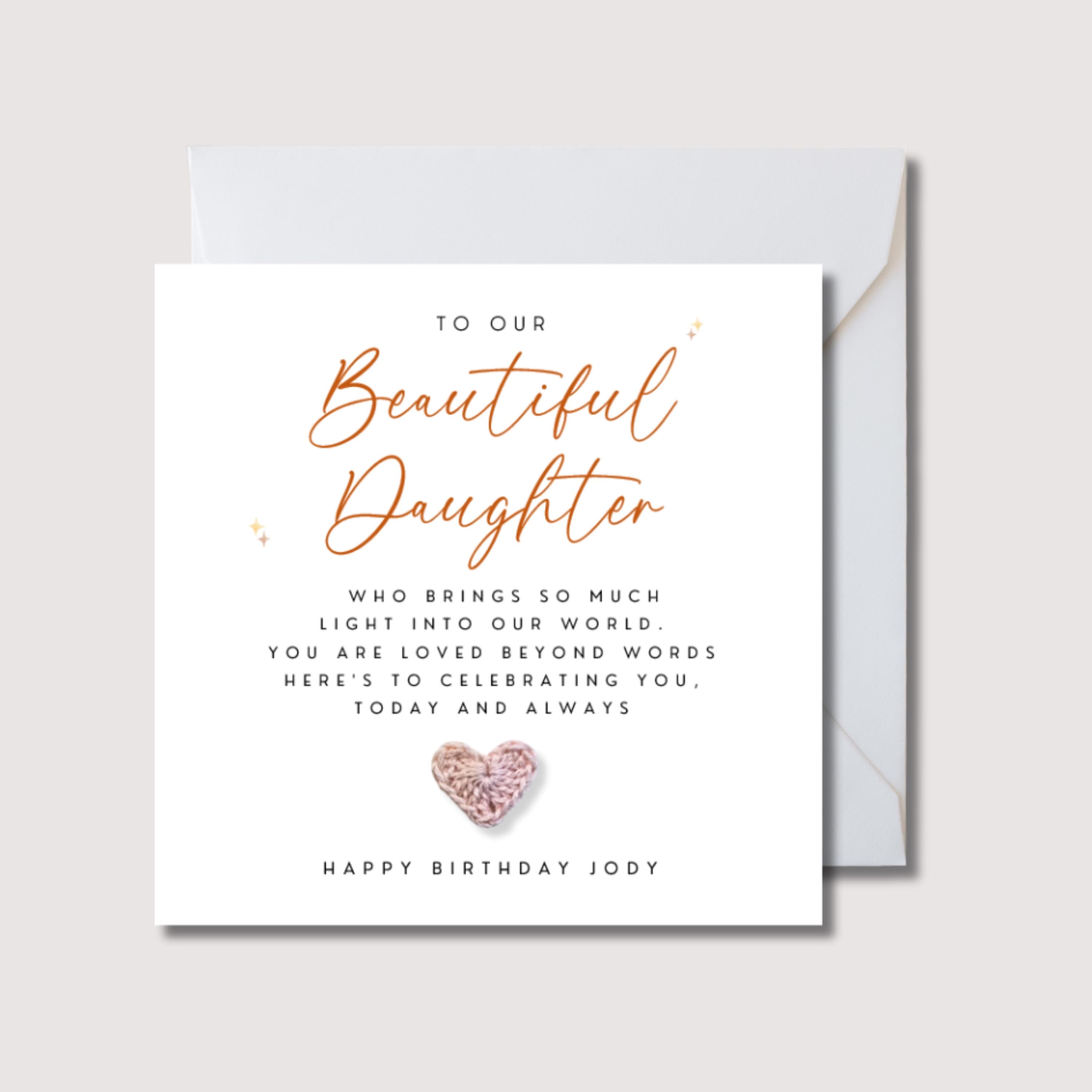 Personalized Daughter Birthday Card: Handmade Pale Pink Crochet Heart ...