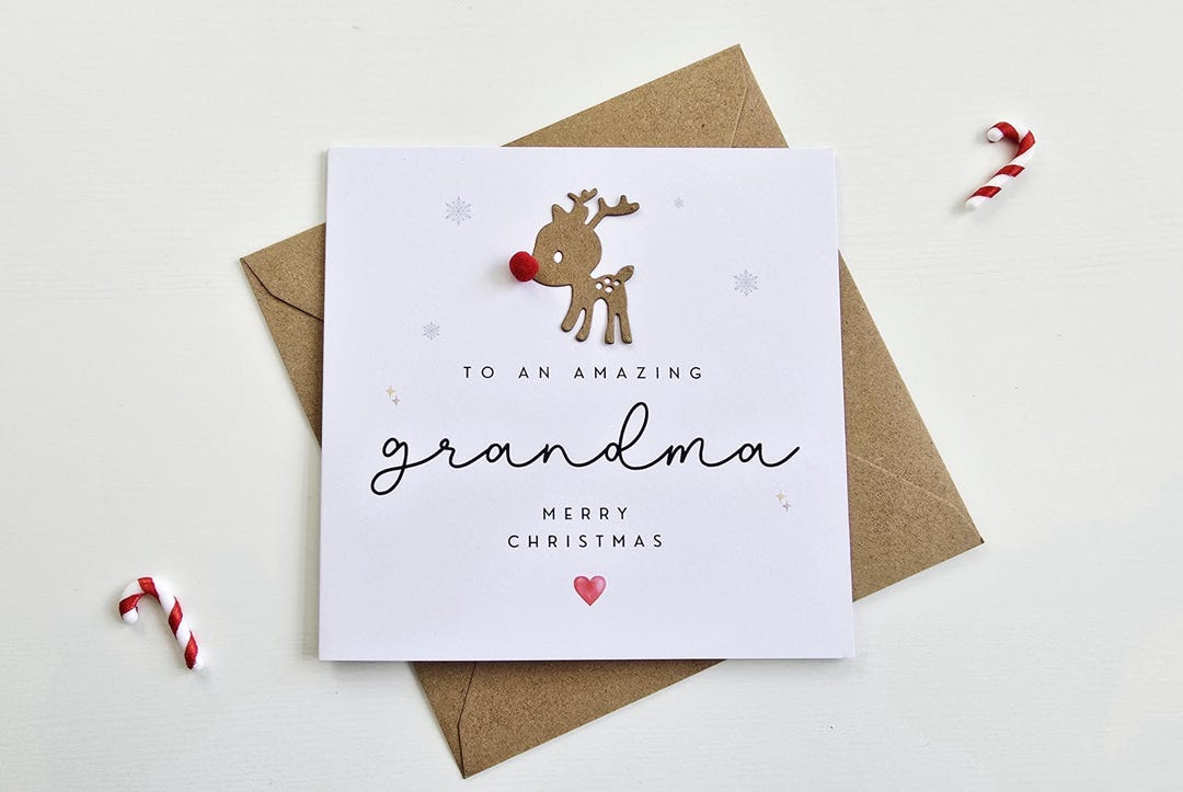 Handmade Grandma Christmas Card With Reindeer & Pom Pom Nose, WL092 ...