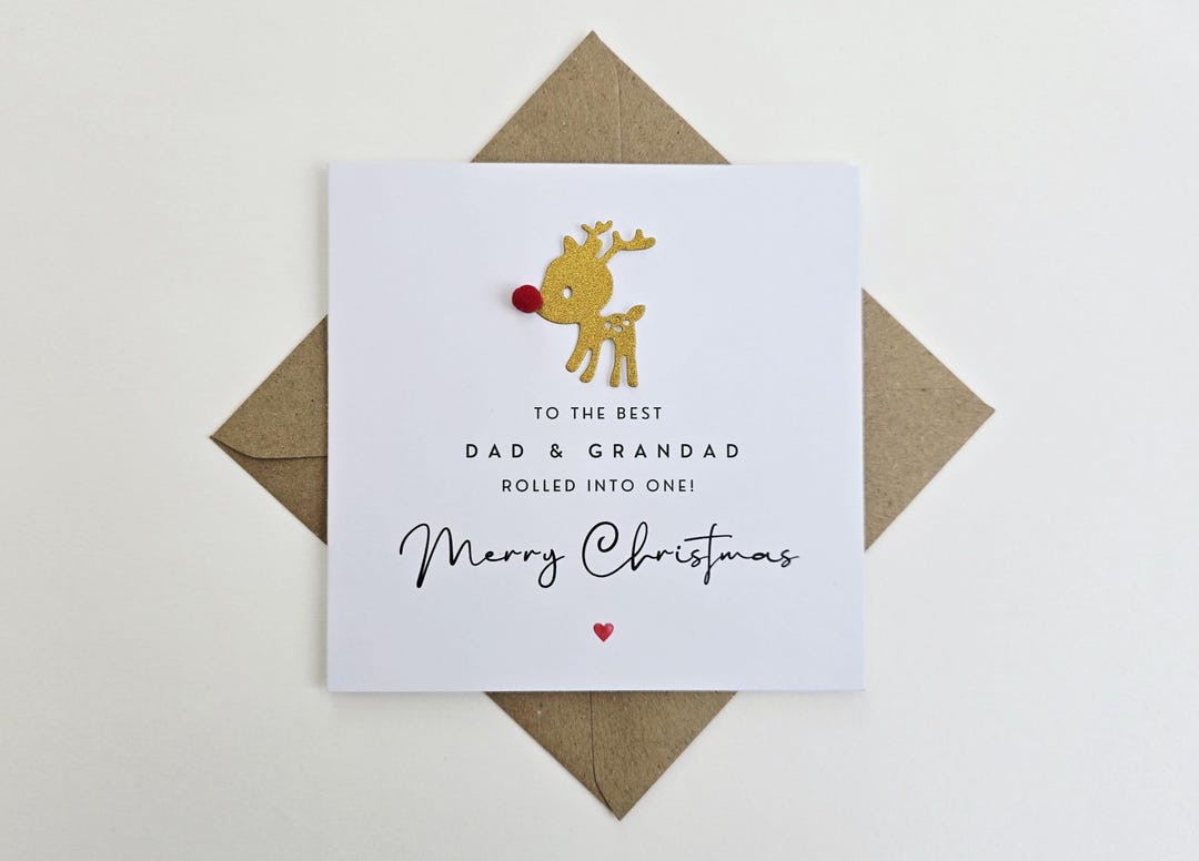 Christmas Card for Dad & Grandad, Reindeer Design, Festive Greeting ...