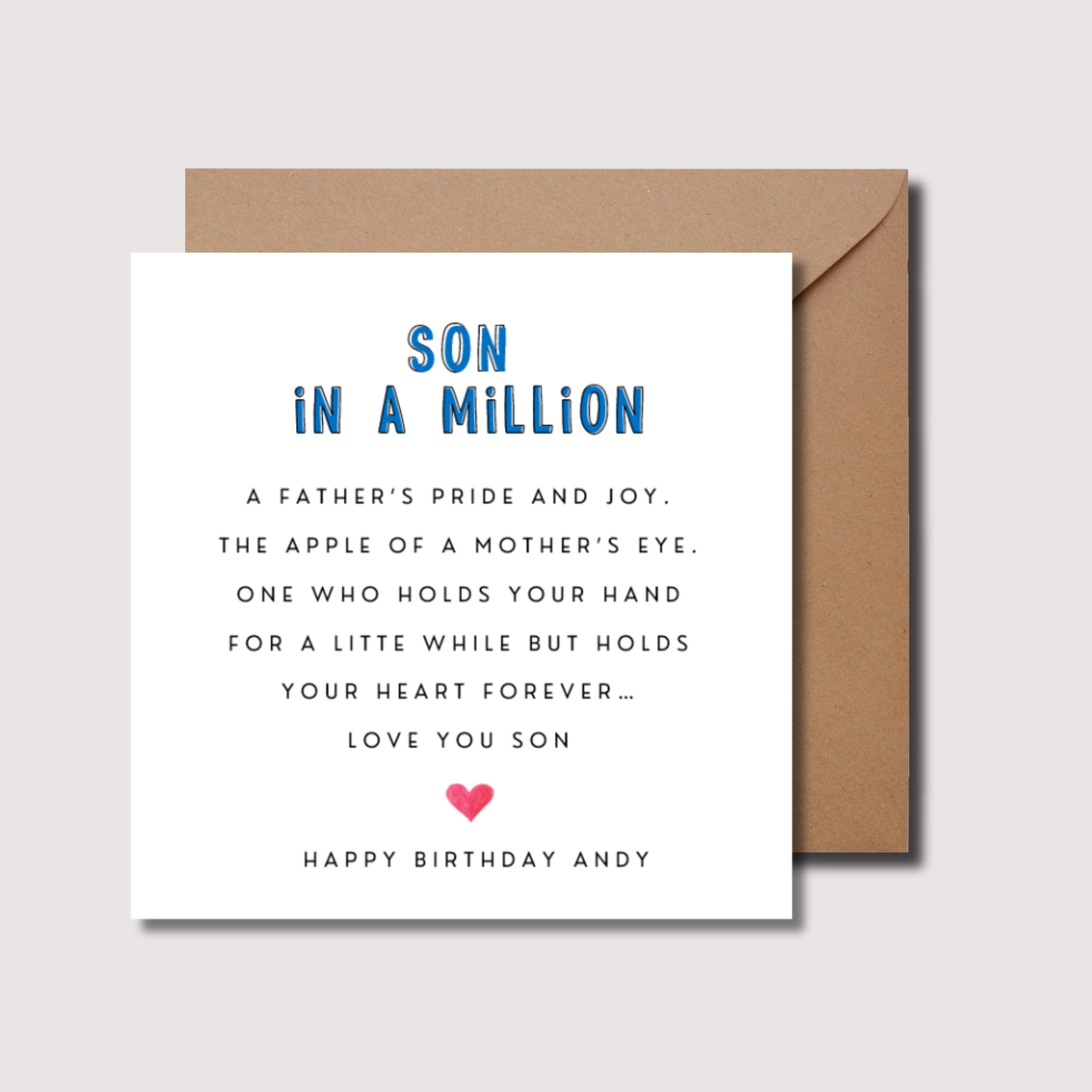 Son Birthday Card, Son in a Million, Son Poem, Adult Son Birthday Card ...