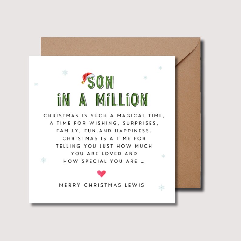 Son Christmas Card, Son in a Million Christmas Card, Adult Son ...