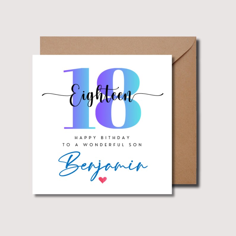 18th Birthday Card, Teenage Boy Eighteenth Birthday, Personalised Son ...