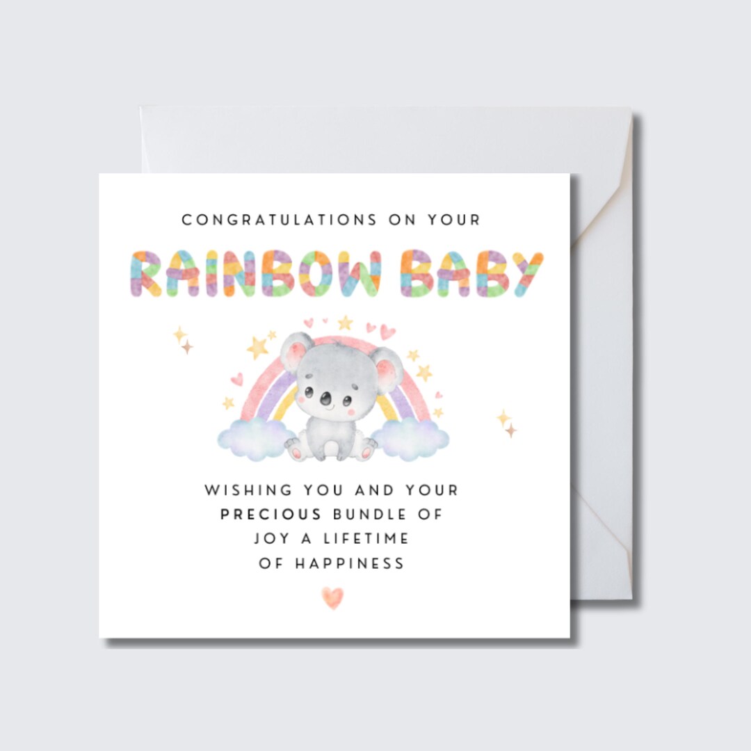 Rainbow Baby Congratulations Card: Watercolor Koala New Parent Gift ...