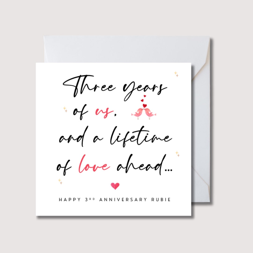 3rd Anniversary Card, Third Years Anniversary, Personalised Anniversary ...